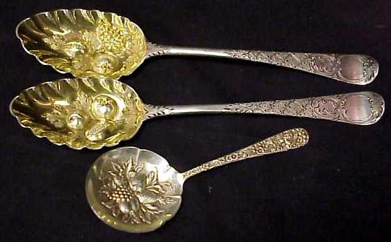 2 English Sterling Silver Repousse Berry Servers,
