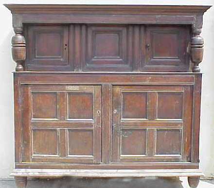 17thc Oak Court Cupboard, Pegged, Dated 1645, 69"h