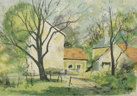 Color Lithograph Of Houses, Signed David Berger Low