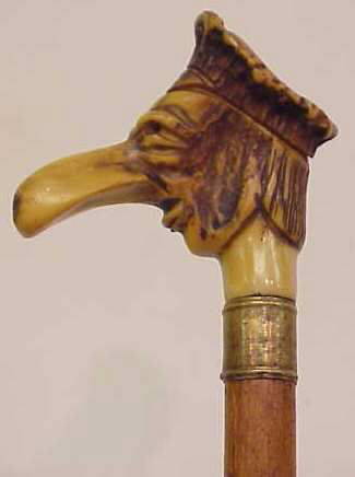 19thc German Grotesque Figural Walking Stick, Carv