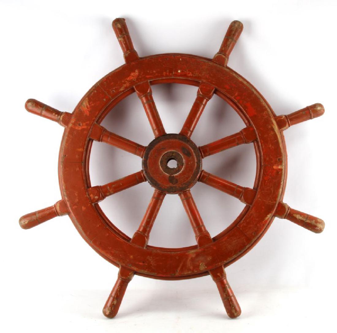 Antique Painted Wooden Ships Wheel 8 Spokes