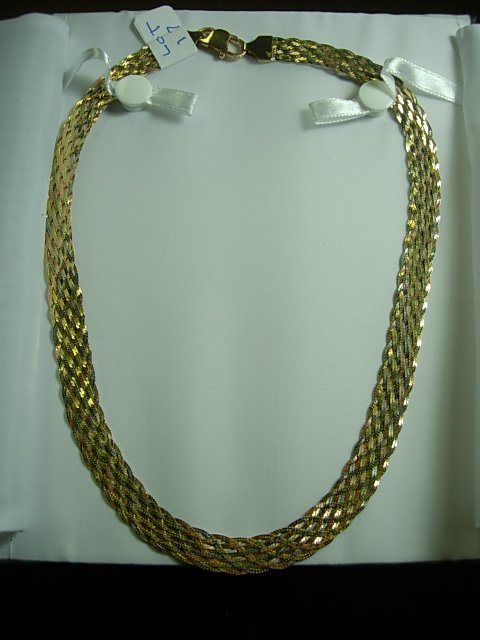 14k Tri Color Gold Braided Herringbone Necklace