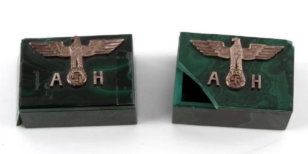 Wwii German Adolph Hitler Agate Desk Box Lot Of 2