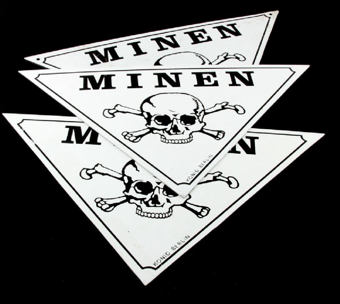 3 GERMAN WWII MINE WARNING SIGN WITH DEATH HEAD