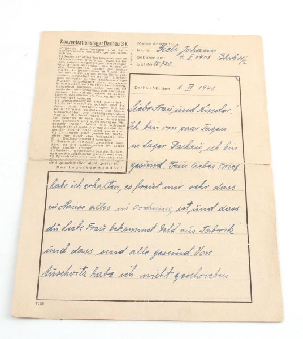 1941 Letter From Dachau Concentration Camp