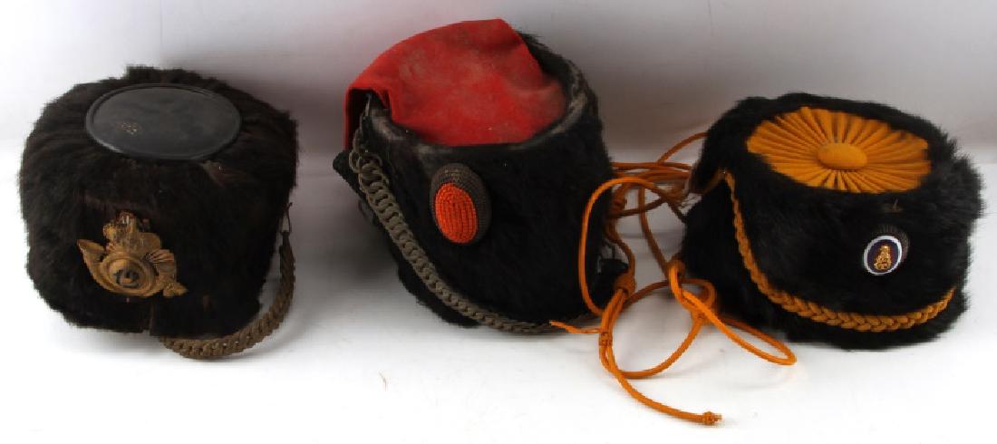 LOT OF 3 EUROPEAN ANTIQUE BEARSKIN BUSBY SHAKO LOT