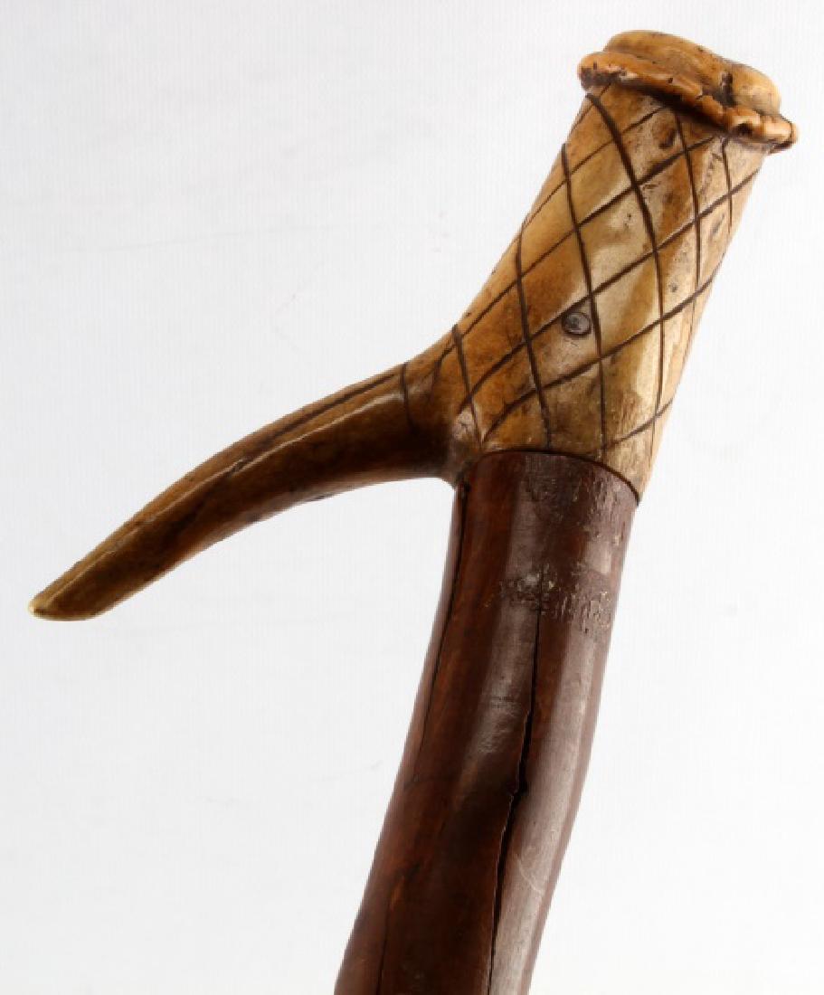 ANTIQUE STAG ANTLER HANDLE WALKING STICK CANE