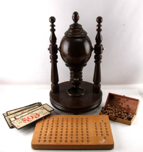 Antique Keno Gaming Goose Balls Board & Cards