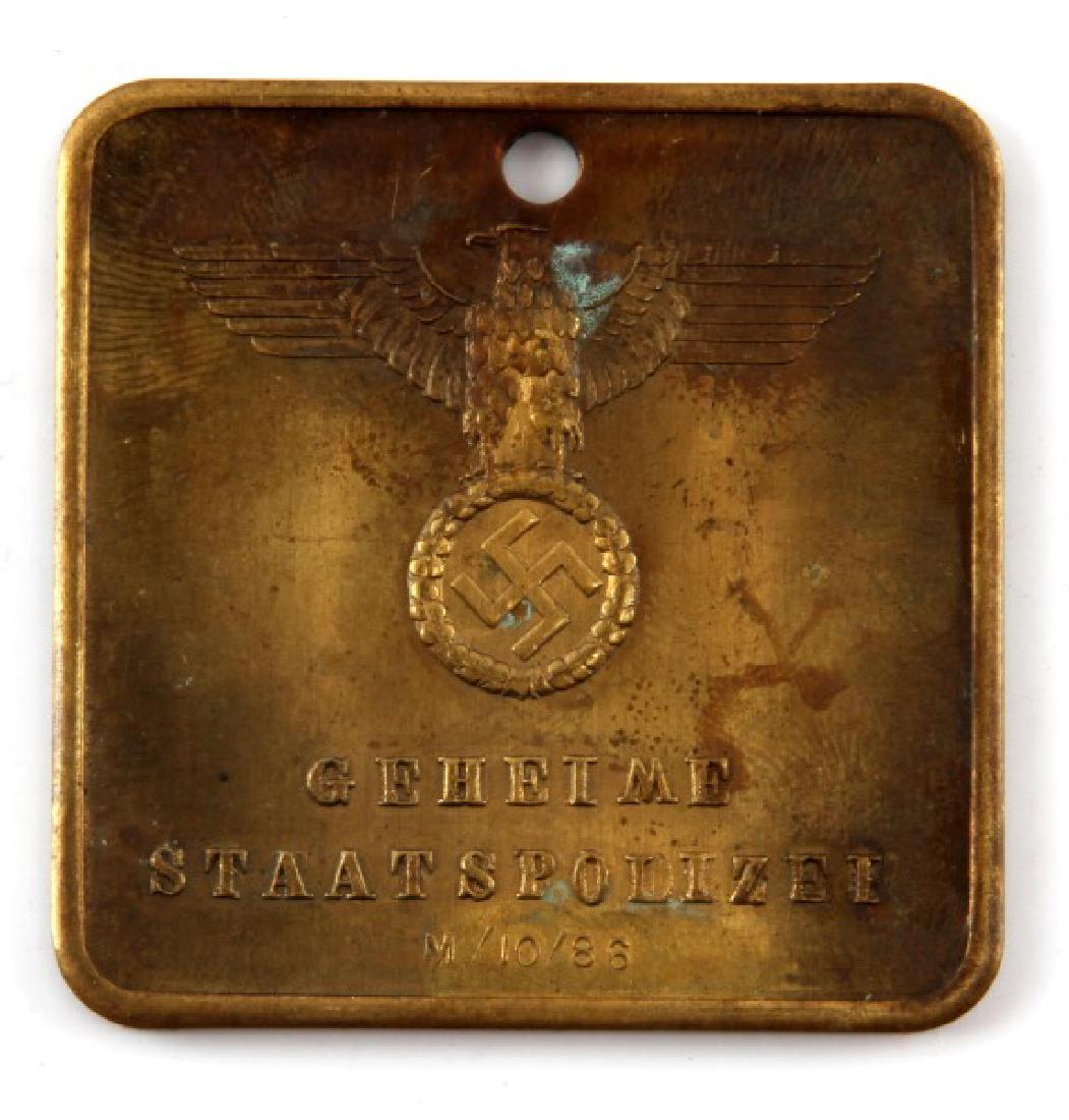 German Wwii Brass Gestapo Inspection Tag
