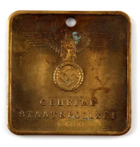 German Wwii Brass Gestapo Inspection Tag