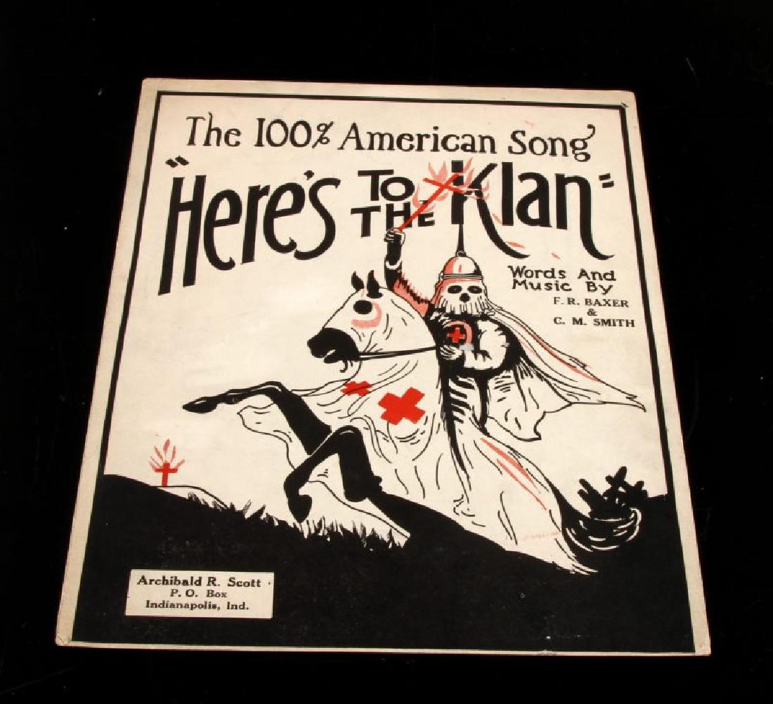 1920'S KKK KU KLUX KLAN SHEET MUSIC TO THE KLAN