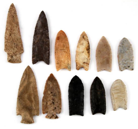 Collection Of 11 Arrowhead Points Clovis Etley