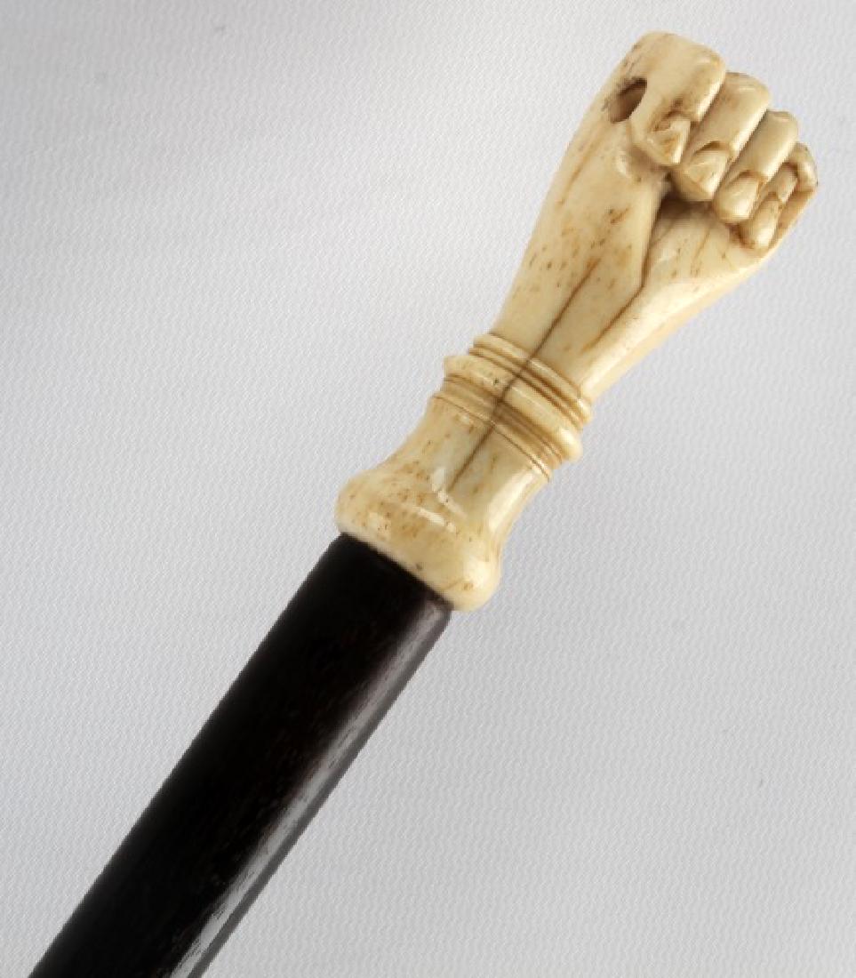 ANTIQUE BONE HANDLE FIST WALKING STICK CANE