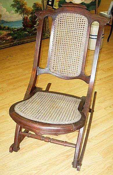 Antique Early American Cane Folding Rocker Chair