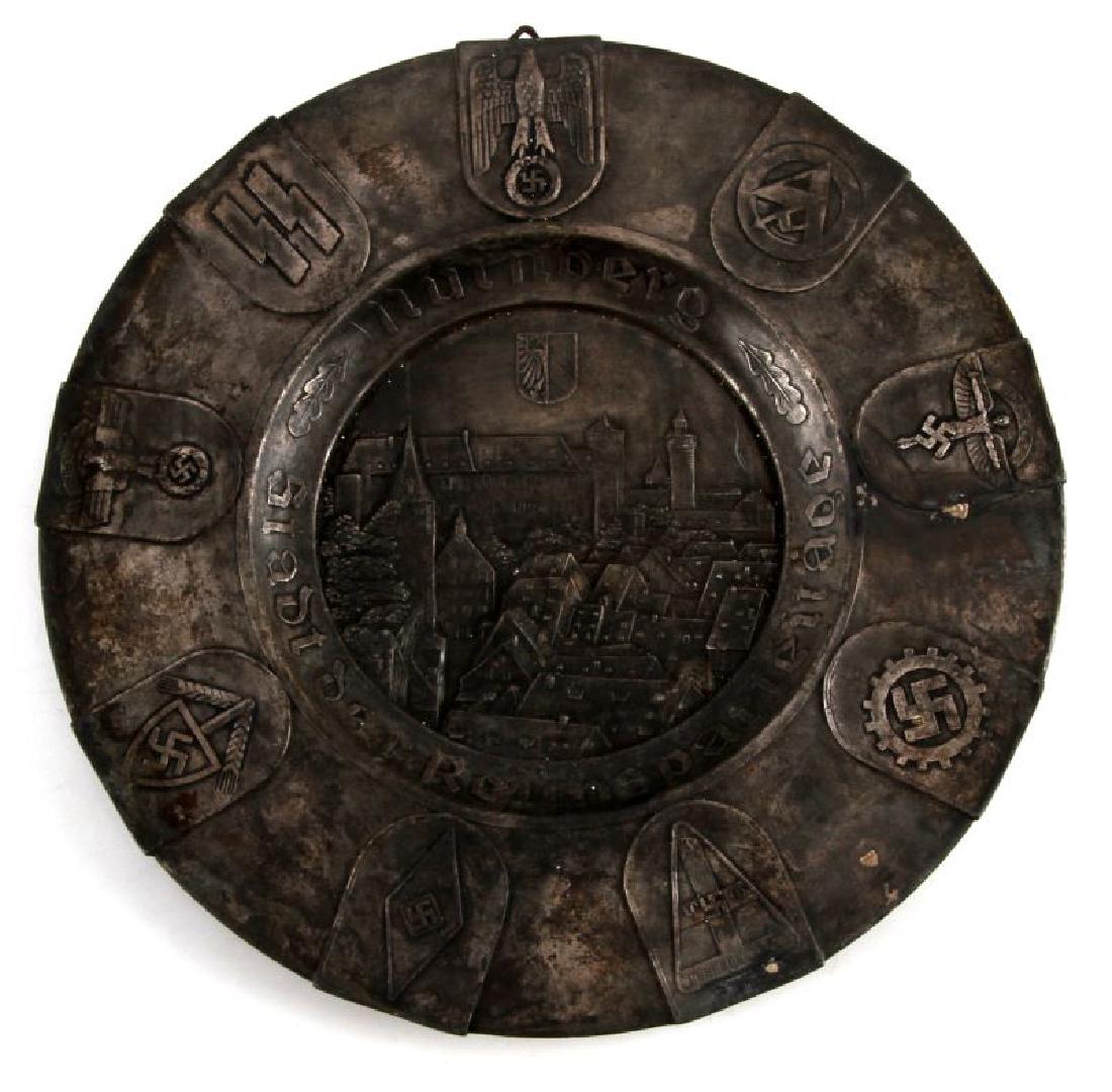 WWII GERMAN NUREMBERG PEWTER PLATE IN RELIEF