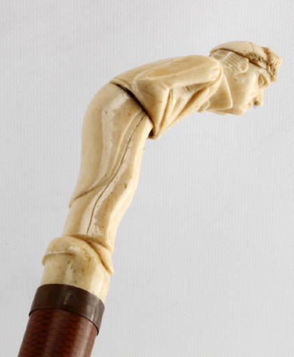 Antique Bone Handle Bowing Servant Walking Cane
