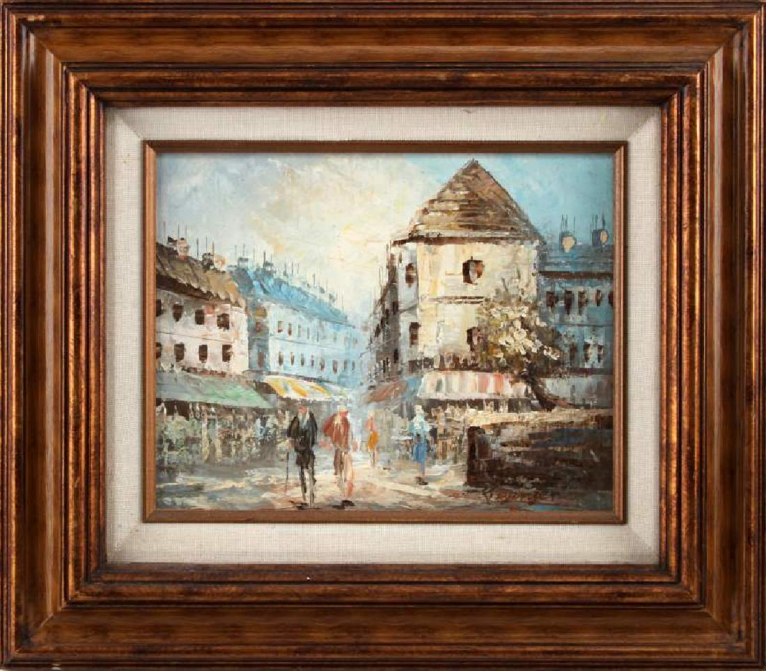 BERGER SIGNED VINTAGE MID CENTURY OIL CITYSCAPE