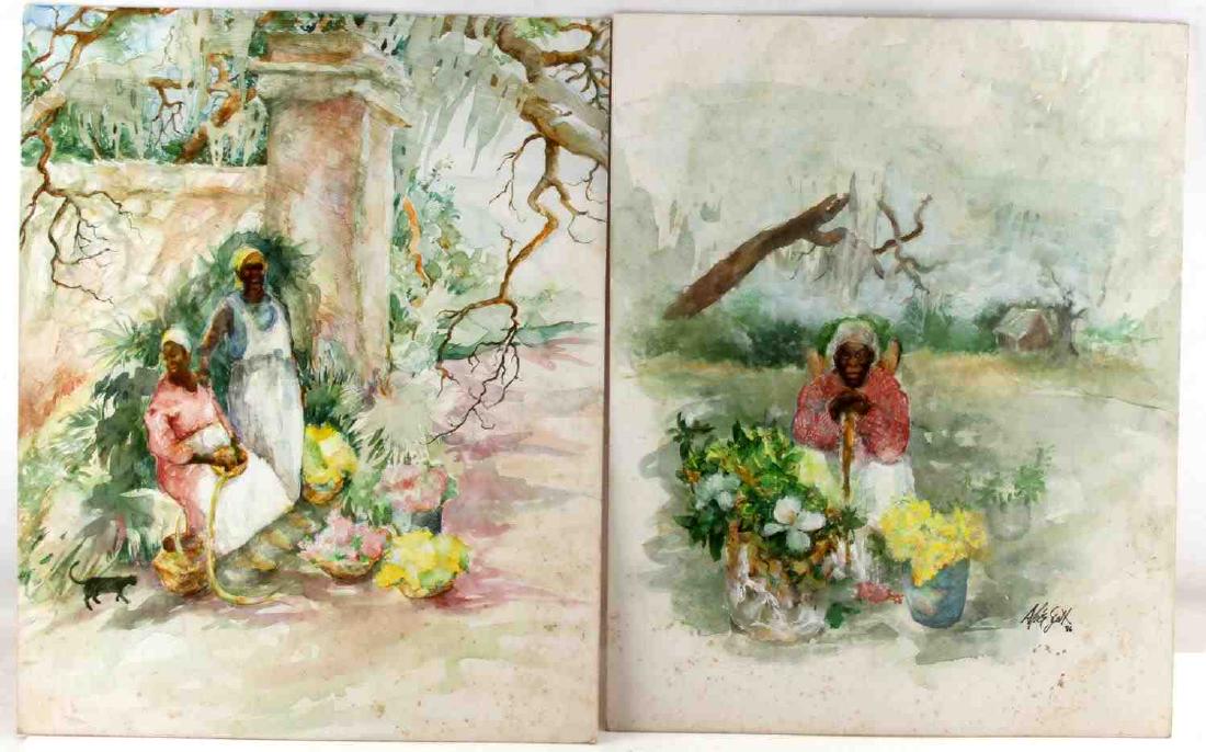 ALICE SCOTT DIPTYCH WATERCOLOR BLACK AMERICANA