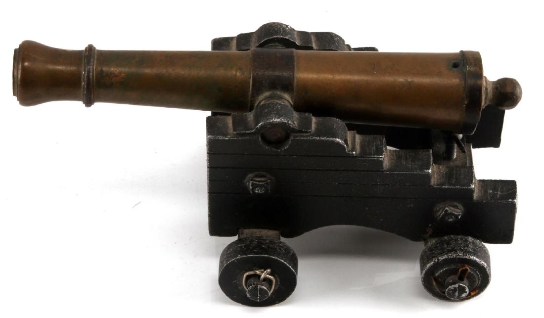 ANTIQUE BRASS SIGNAL CANNON ON IRON SHIP MOUNT