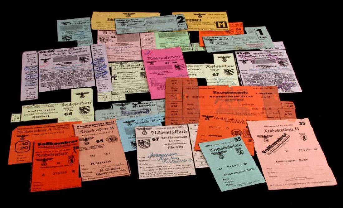 25 GERMAN WWII PERIOD USED FOOD RATION CARD LOT