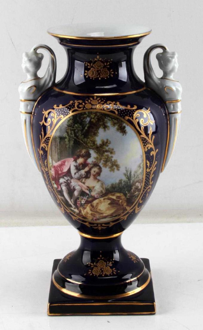 LIMOGES PORCELAINE URN FRAGONARD STYLE IN BLUE
