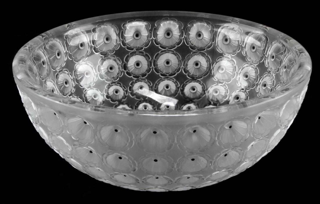 LALIQUE FRENCH CRYSTAL GLASS BOWL W/ BLACK DOTS