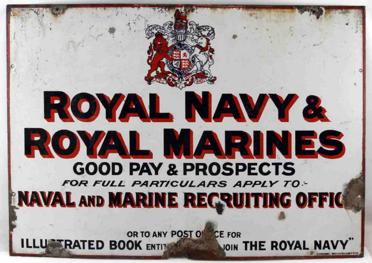 Wwi Royal Navy Royal Marines Metal Recruiting Sign