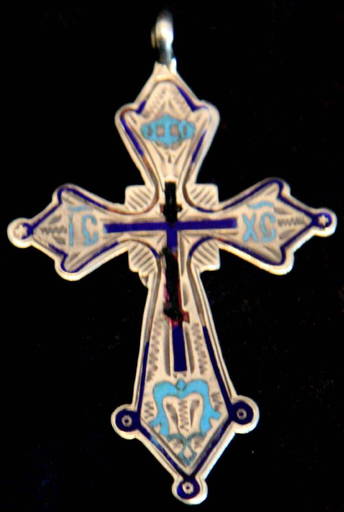 Antique Russian Orthodox Silver Enamel Cross