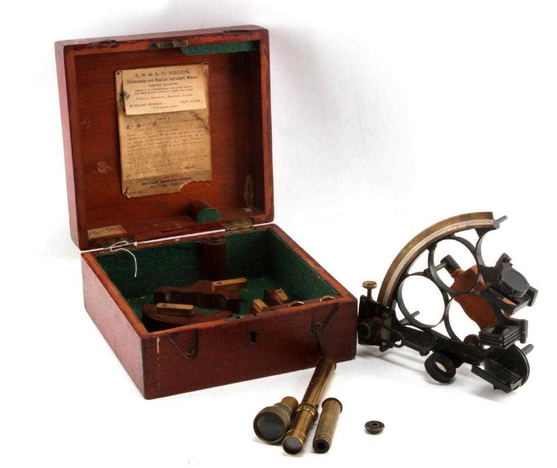 Antique Ts And Jd Negus Brass Sextant W Case