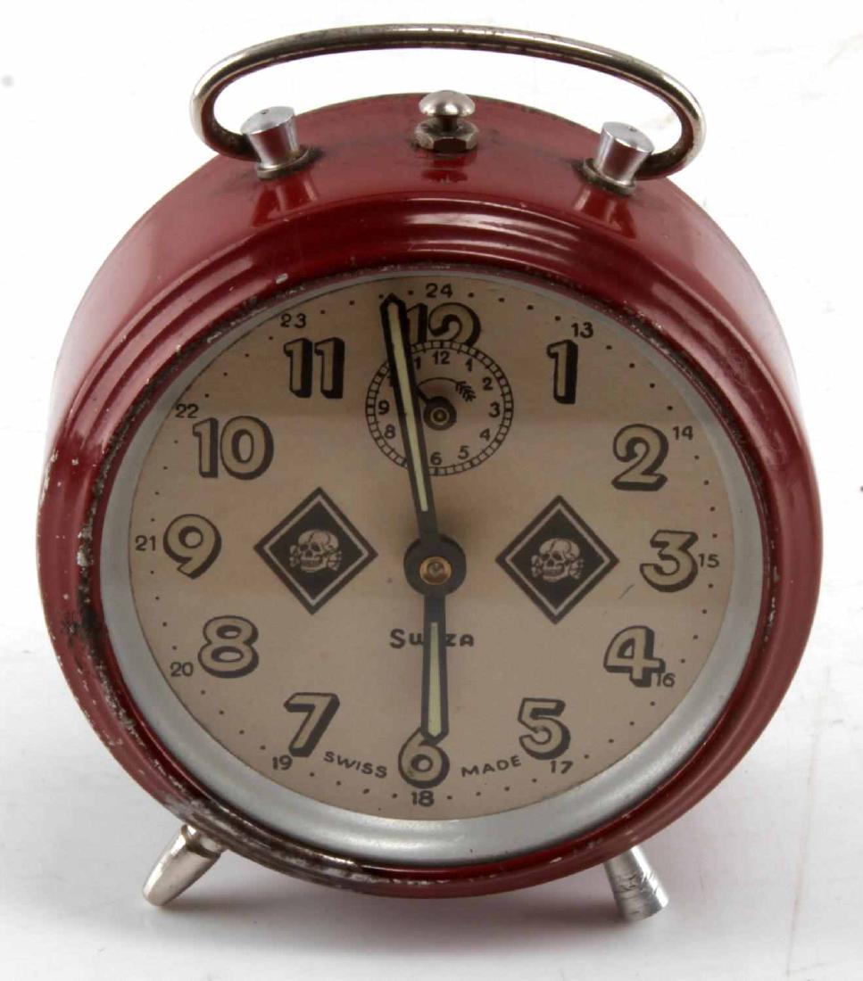 WWII GERMAN THIRD REICH SS TOTENKOPF ALARM CLOCK