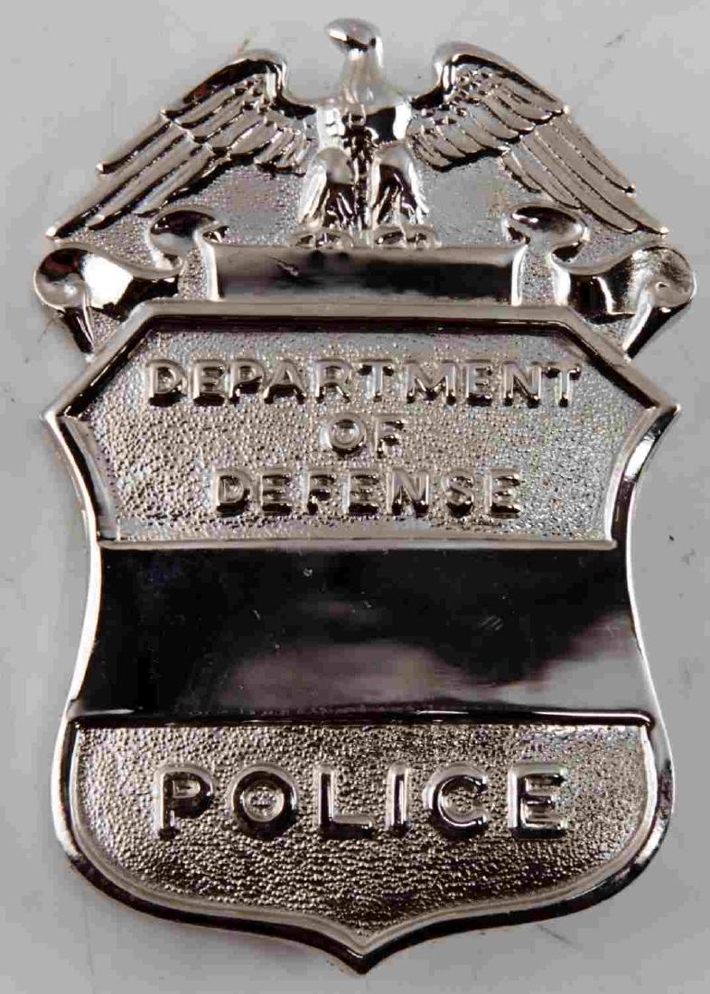 VINTAGE DEPT OF DEFENSE POLICE BADGE WHITE METAL