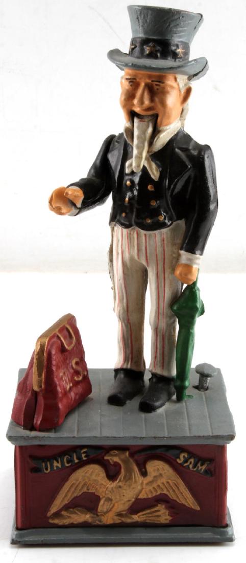 ANTIQUE UNCLE SAM CAST IRON MECHANICAL COIN BANK