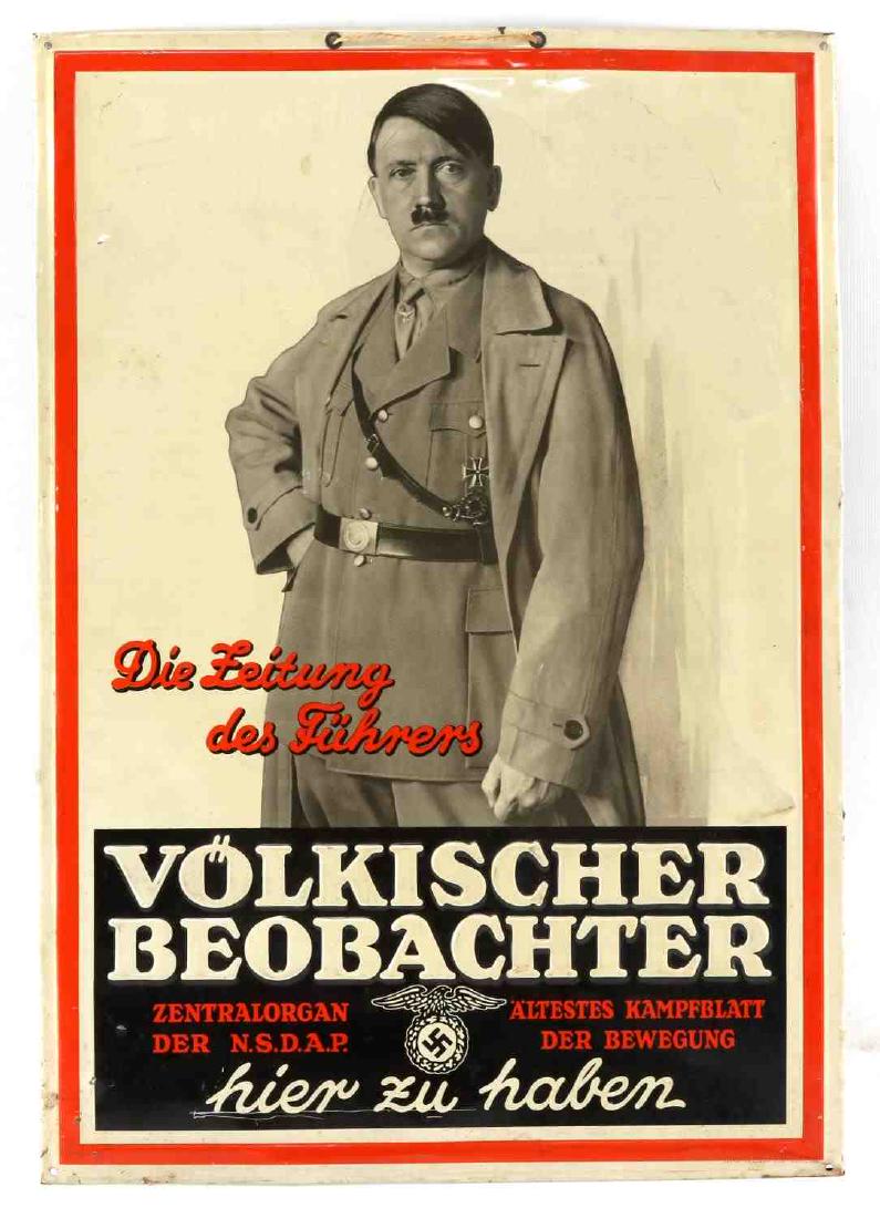WWII METAL VOLKISCHER BEOBACHTER ADOLF HITLER SIGN