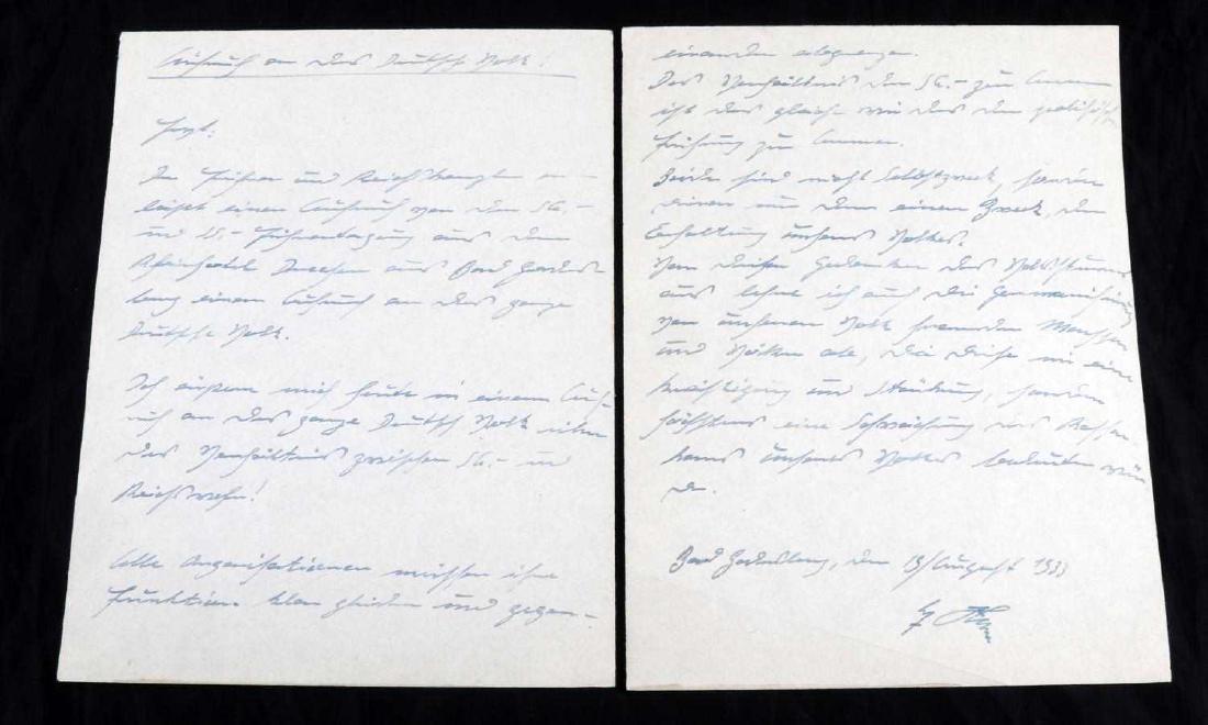 LETTER HANDWRITTEN AND SIGNED BY ADOLF HITLER