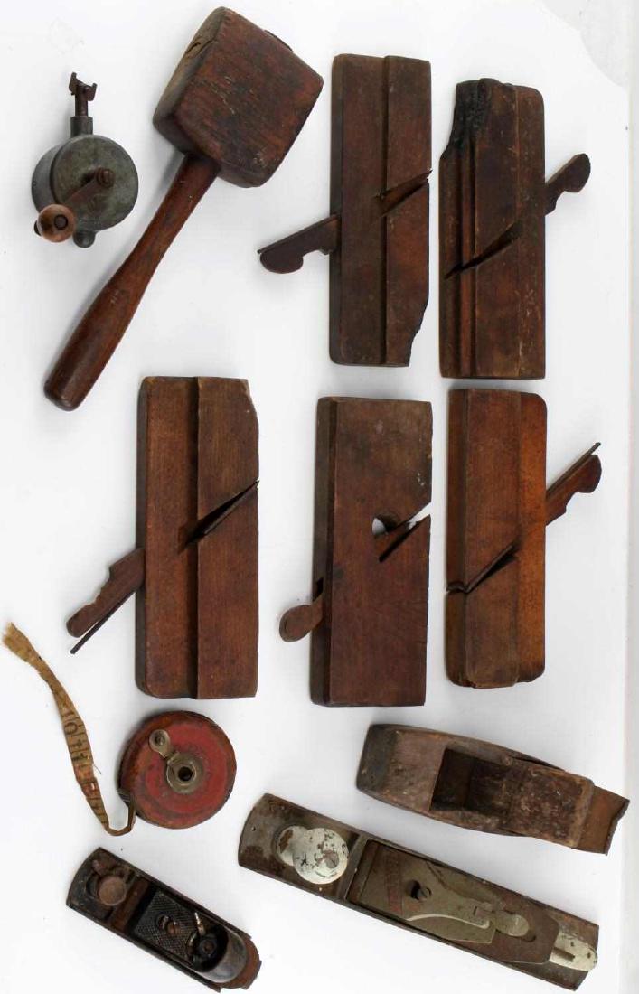 ANTIQUE WOOD WORKING TOOLS PLANER MALLET MORE