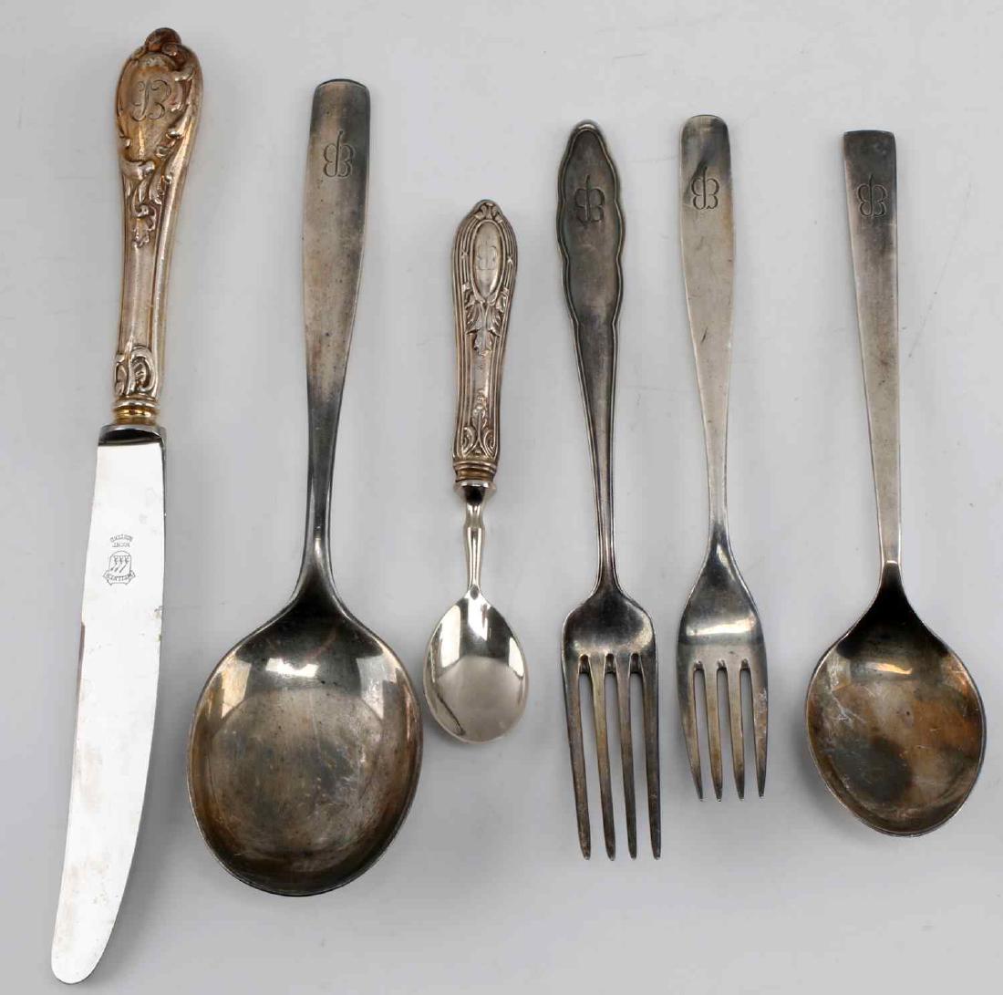 WWII GERMAN EVA BRAUN MONOGRAM SILVERWARE LOT OF 6