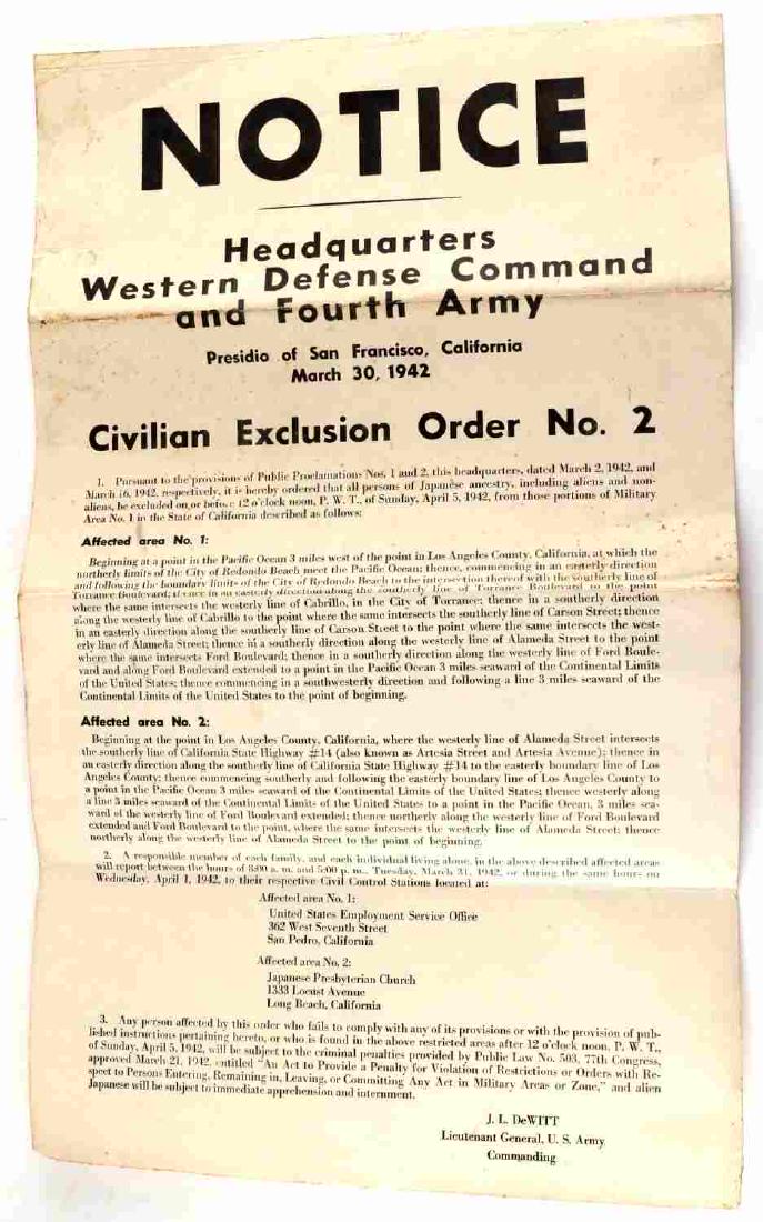 JAPANESE CIVILIAN EXCLUSION ORDER NO 2 POSTER