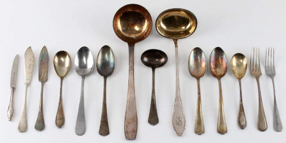 15 PIECE LOT ANTIQUE MARKED MILITARY SILVERWARE