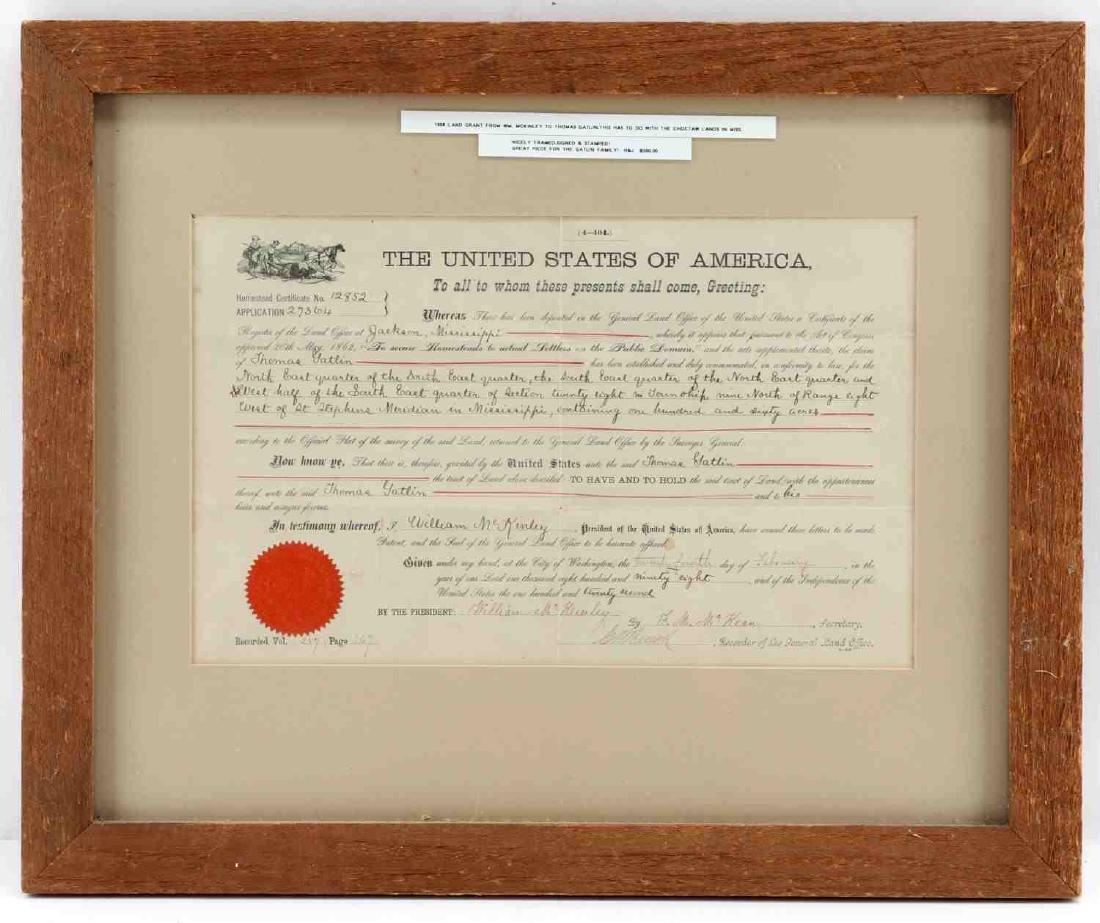HOMESTEAD CERTIFICATE UNDER WILLIAM MCKINLEY