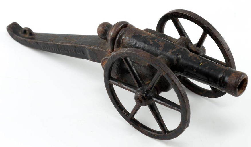 Antique Cast Iron Black Painted Desk Cannon