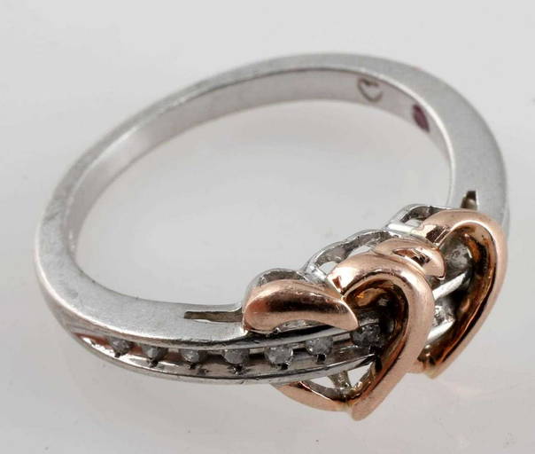 Double Heart Promise Ring 10k Sterling Diamond