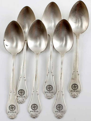 Set Of 6 Silver Wwii German Nsdap Spoons 231 Grams