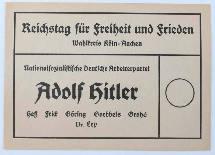 Wwii German 1933 Adolf Hitler Voting Ballot