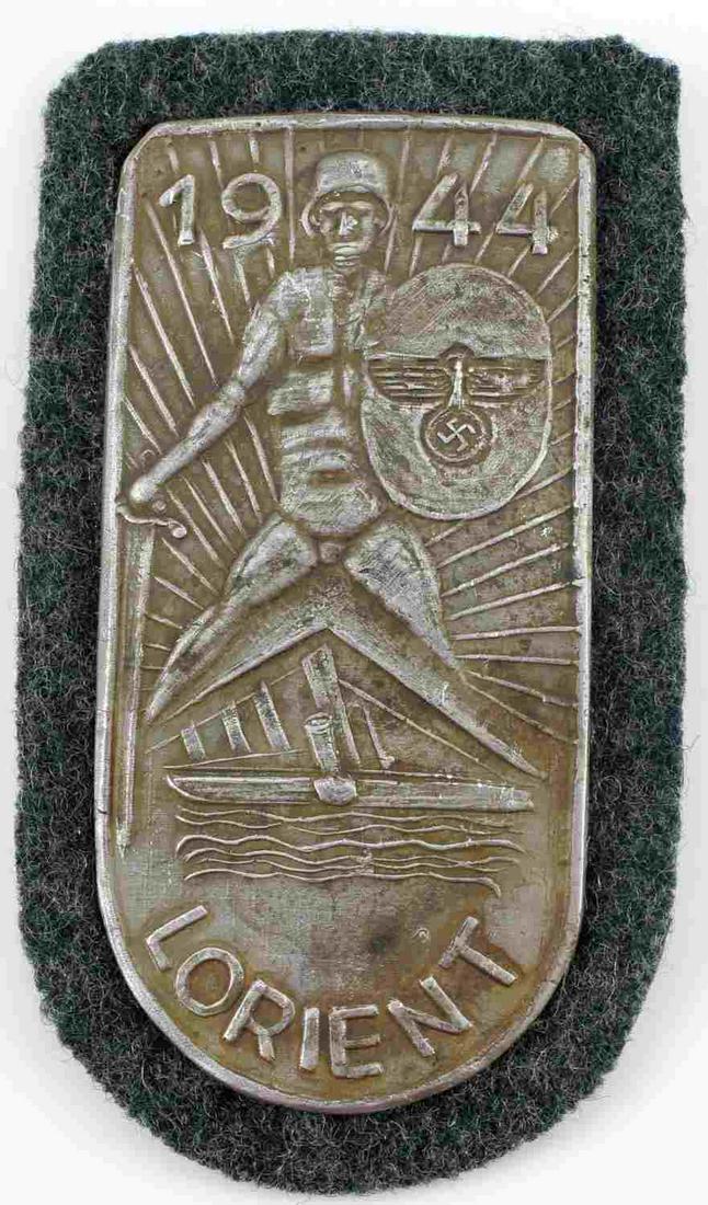 Wwii German Third Reich 1944 Lorient Shield Badge