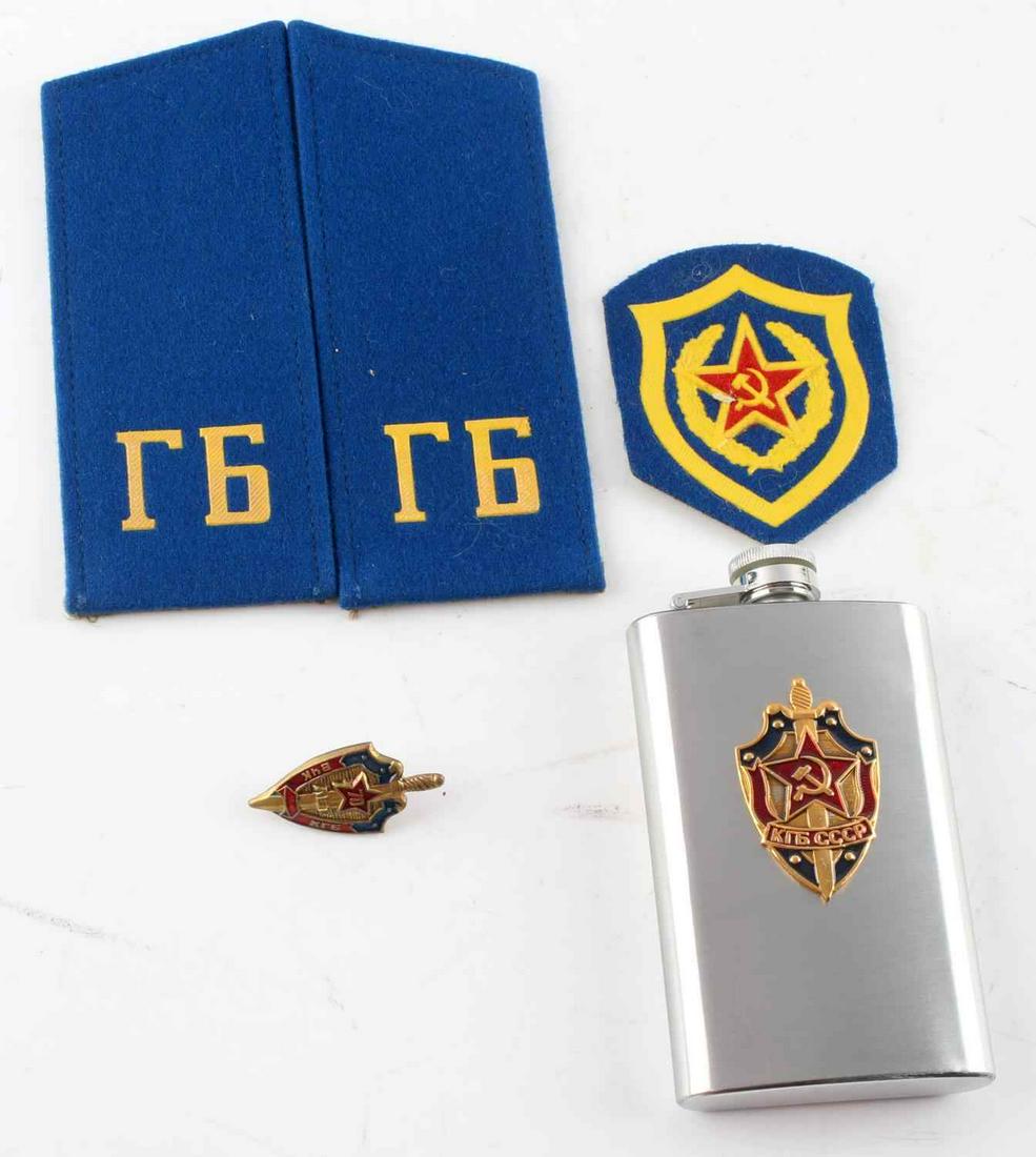 Soviet Russian Kgb Lot Includes Hip Flask Badge