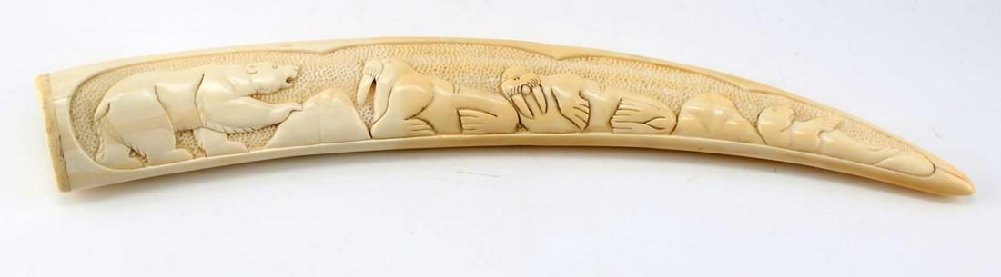 Inuit Native Alaskan Carved Scrimshaw Walrus Tusk