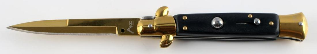 Akc Italy Made Gold & Horn Grip Switchblade 8.5 In