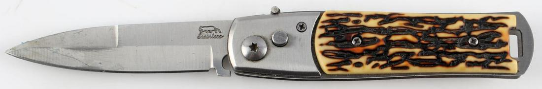 Stainless Steel Stag Grip Switchblade Knife