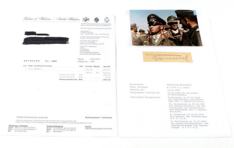 Wwii German Erwin Rommel Signature And Photo