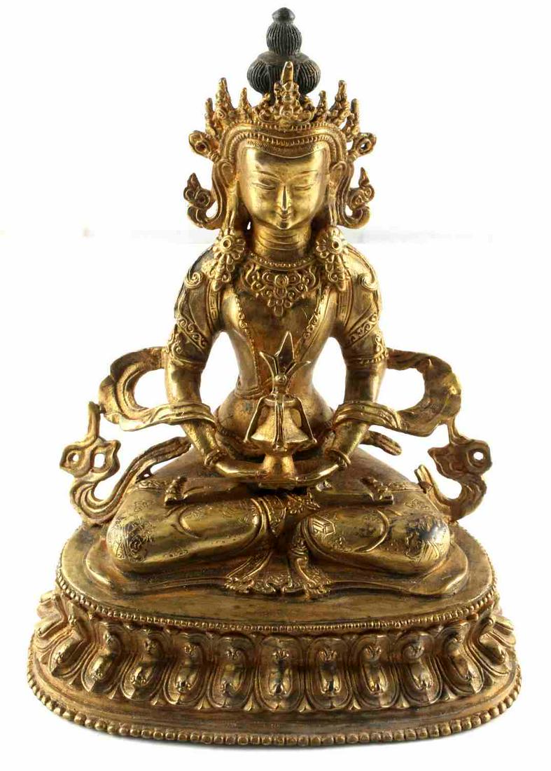 Antique Gilt Bronze Tibetan Buddist Deity Statue
